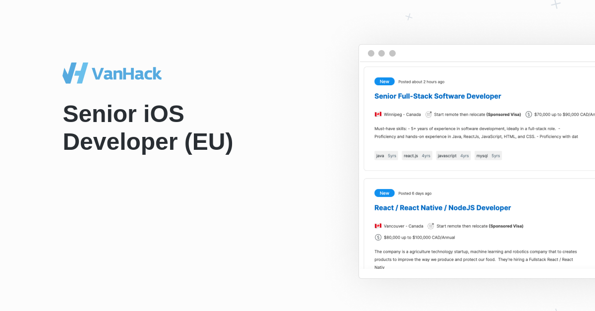 Senior iOS Developer (EU) - VanHack